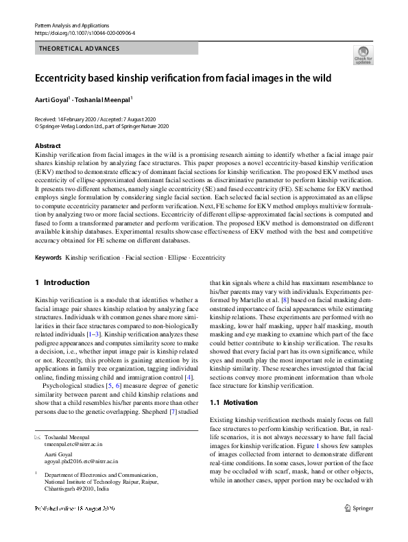 Pdf Eccentricity Based Kinship Verification From Facial Images In The Wild
