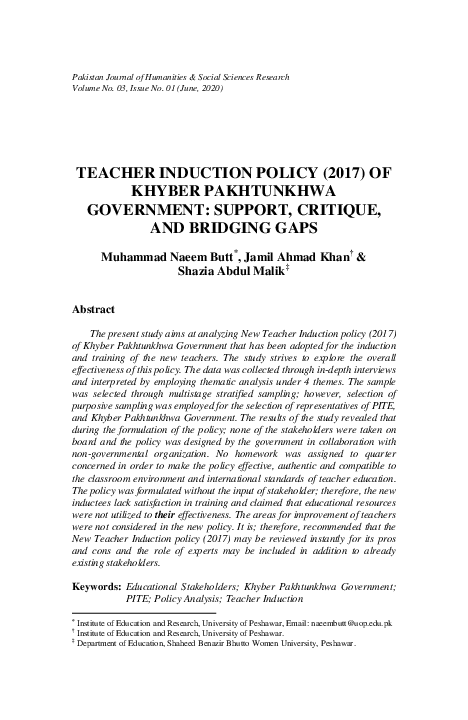 (PDF) Teacher Induction Policy (2017) of Khyber Pakhtunkhwa Government ...