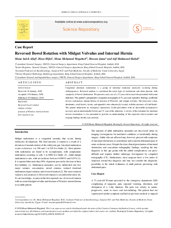 (PDF) Reversed Bowel Rotation with Midgut Volvulus and Internal Hernia ...