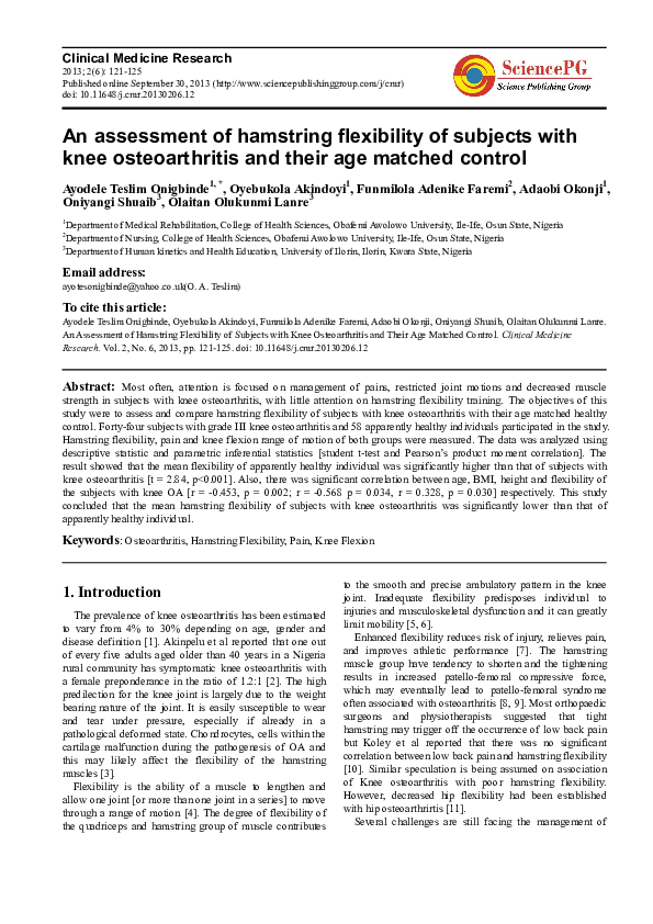 (PDF) An Assessment of Hamstring Flexibility of Subjects with Knee ...