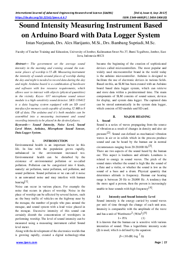 (PDF) Sound Intensity Measuring Instrument Based on Arduino Board with ...