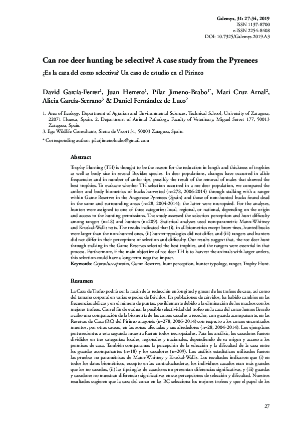 (PDF) Selective Hunting Effects on Roe Deer in the Pyrenees