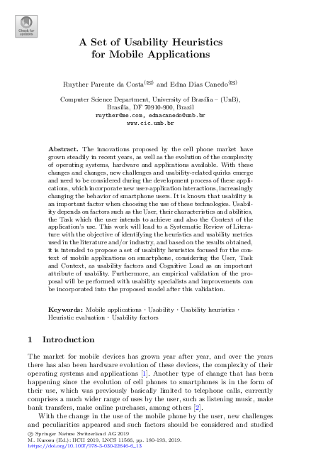(PDF) A Set of Usability Heuristics for Mobile Applications