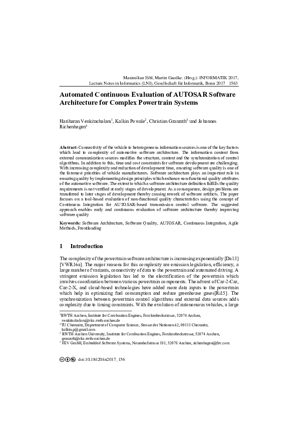 (PDF) Automated Continuous Evaluation of AUTOSAR Software Architecture ...