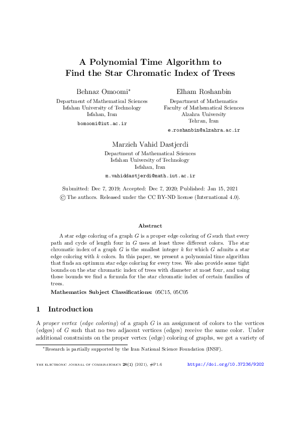 (PDF) A Polynomial Time Algorithm to Find the Star Chromatic Index of Trees