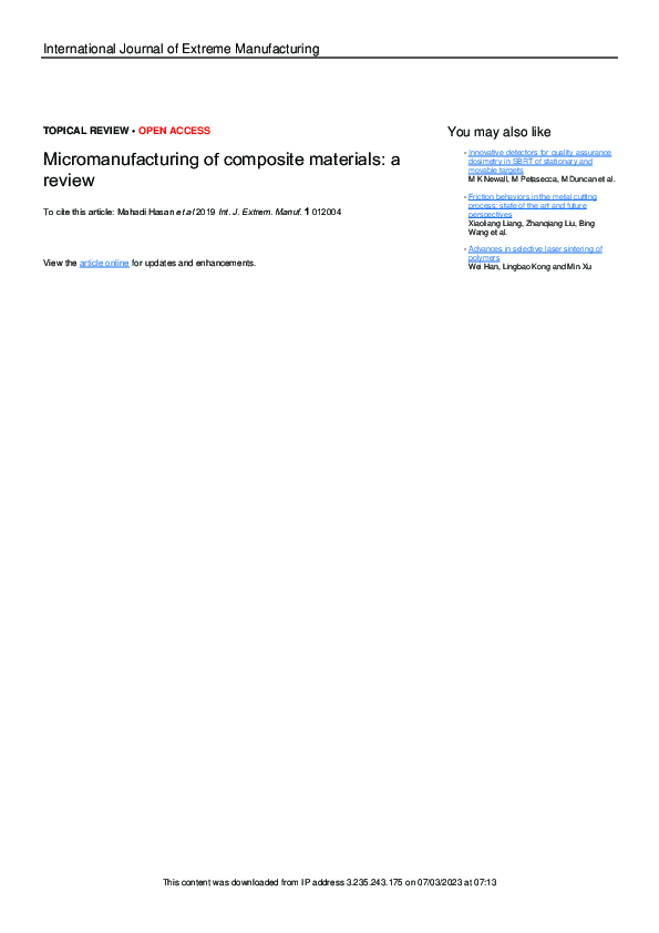 (PDF) Micromanufacturing of composite materials: a review