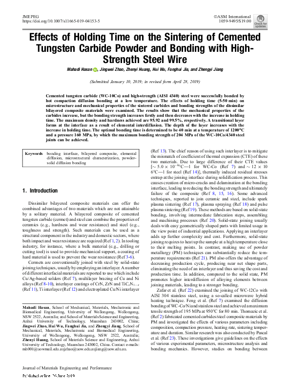 (PDF) Effects of Holding Time on the Sintering of Cemented Tungsten ...