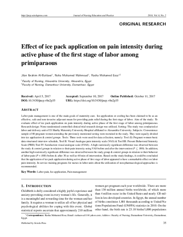 (PDF) Effect of ice pack application on pain intensity during active ...