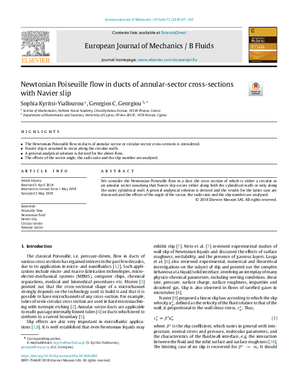 (PDF) Newtonian Poiseuille flow in ducts of annular-sector cross-sections with Navier slip
