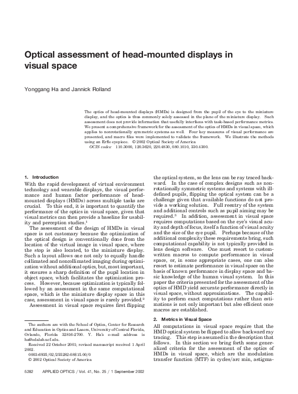 (PDF) Optical assessment of head-mounted displays in visual space