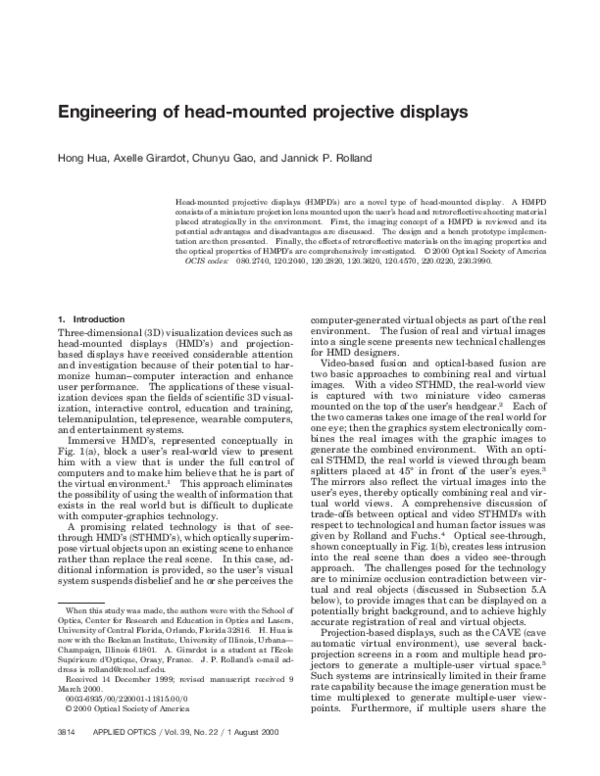 (PDF) Engineering of head-mounted projective displays