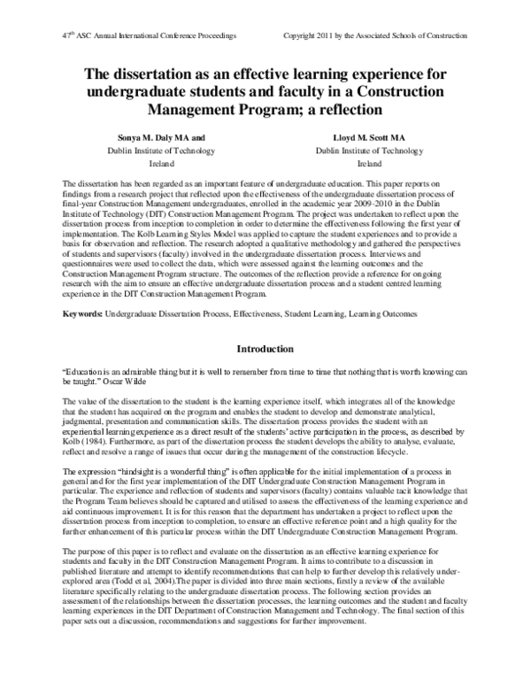 (PDF) The Dissertation as an Effective Learning Experience for ...