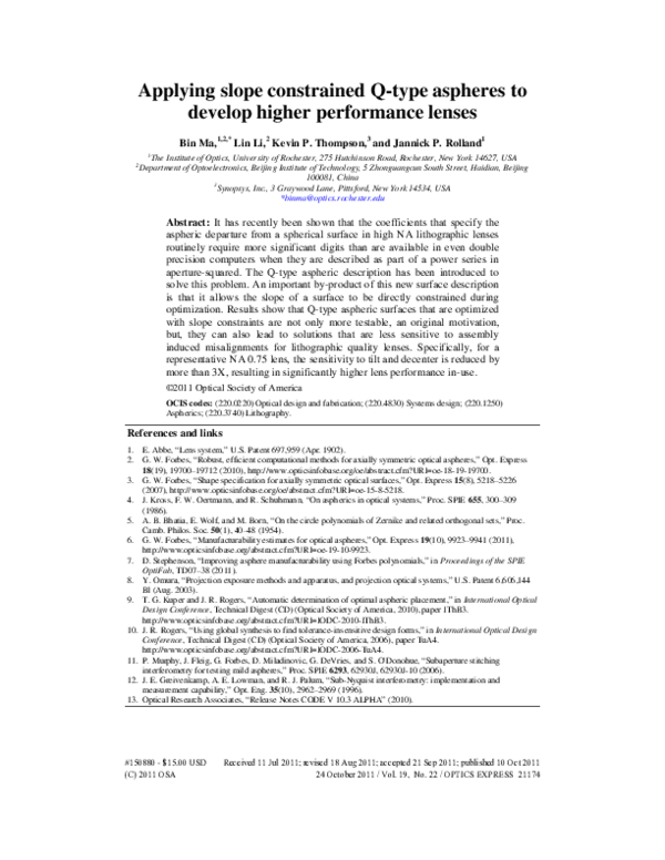 (PDF) Applying slope constrained Q-type aspheres to develop higher ...