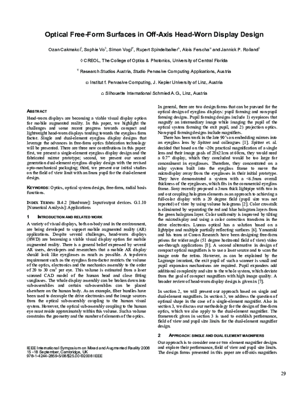 (PDF) Optical free-form surfaces in off-axis head-worn display design