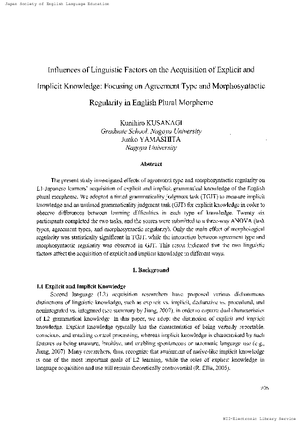 (PDF) Influences of Linguistic Factors on the Acquisition of Explicit ...