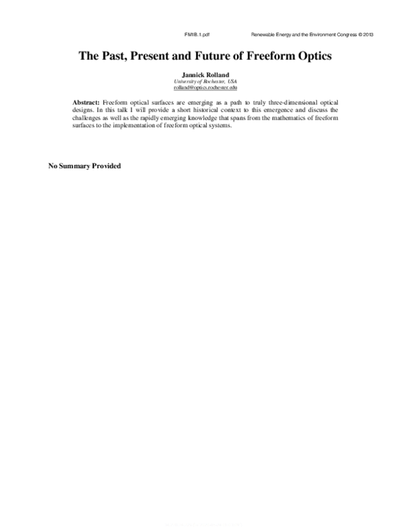 (PDF) The Past, Present and Future of Freeform Optics