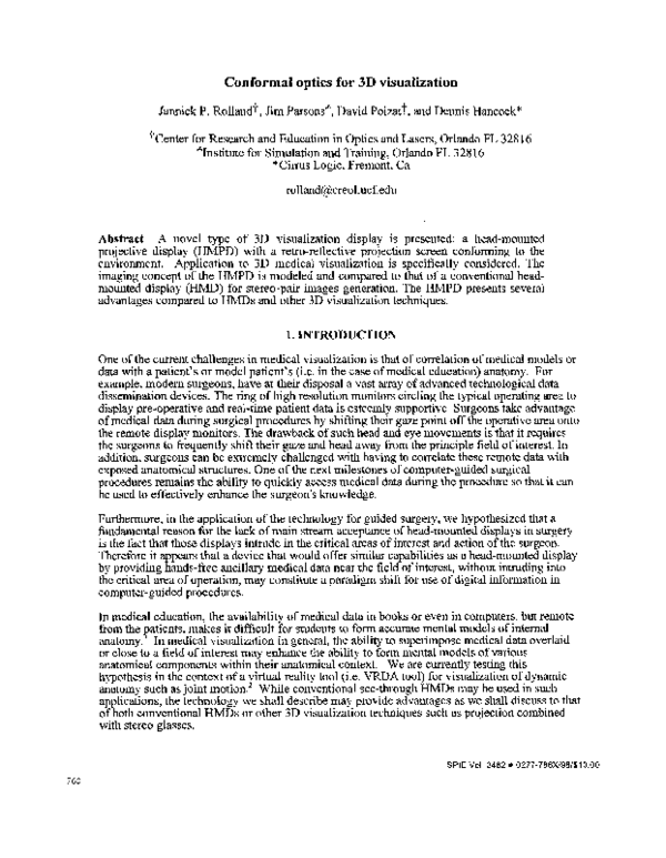 Pdf Conformal Optics For 3d Visualization Jannick Rolland