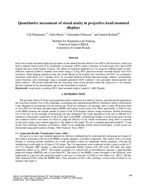 (PDF) Quantitative assessment of visual acuity in projective head ...