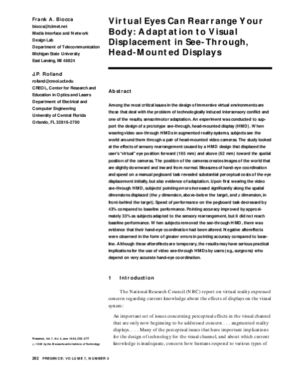 (PDF) Virtual Eyes Can Rearrange Your Body: Adaptation to Visual ...