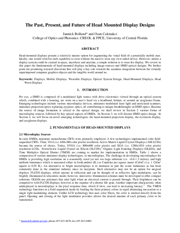 (PDF) The past, present, and future of head-mounted display designs