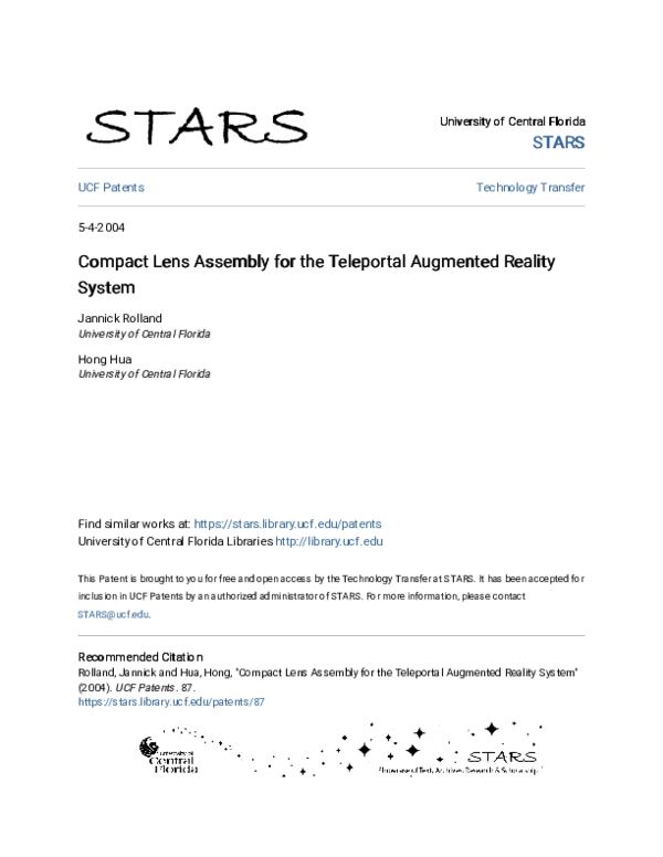 (PDF) Compact lens assembly for the teleportal augmented reality system