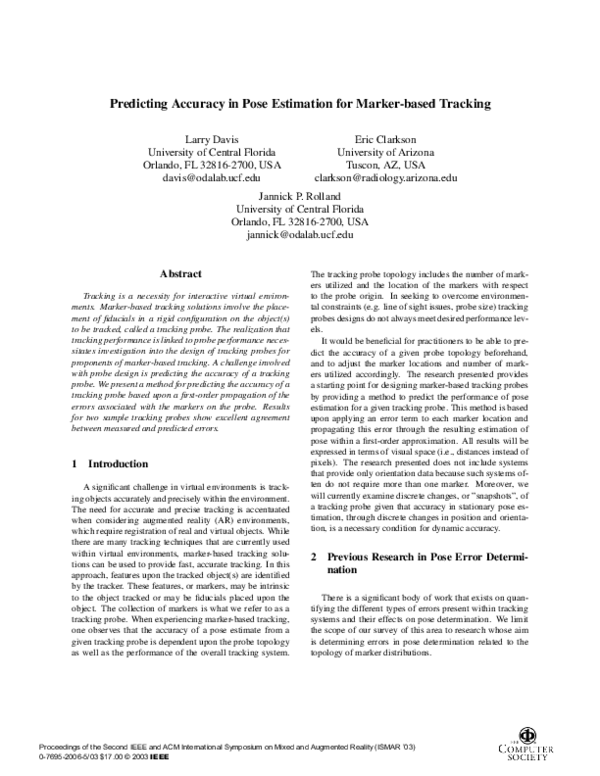 (PDF) Predicting accuracy in pose estimation for marker-based tracking