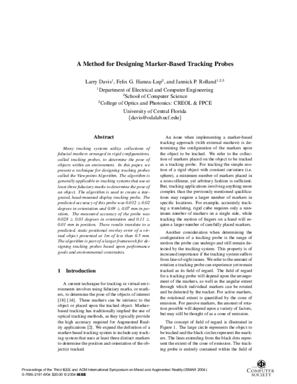 (PDF) A Method for Designing Marker-Based Tracking Probes