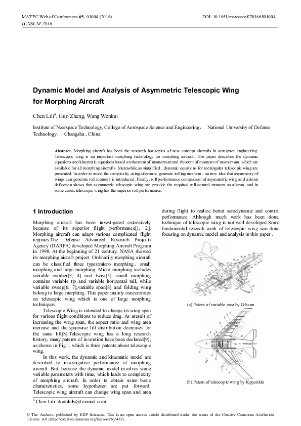 (PDF) Dynamic Model and Analysis of Asymmetric Telescopic Wing for ...