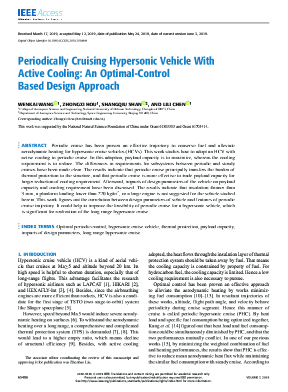 (PDF) Periodically Cruising Hypersonic Vehicle With Active Cooling: An ...