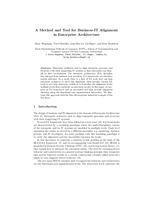 (PDF) I.: A Method and Tool for Business-IT Alignment in Enterprise Architecture