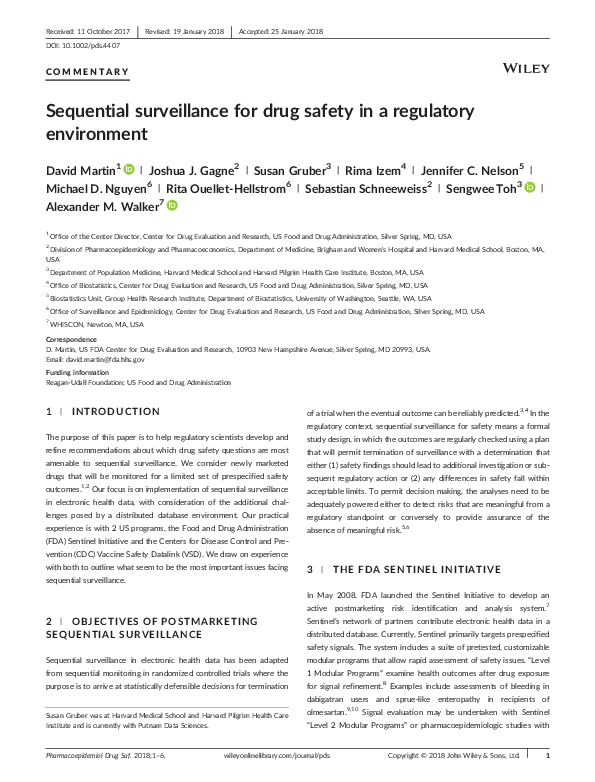 Pdf Sequential Surveillance For Drug Safety In A Regulatory Environment