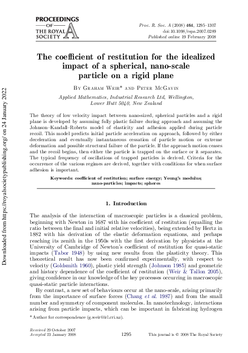 (PDF) The coefficient of restitution for the idealized impact of a spherical, nano-scale ...