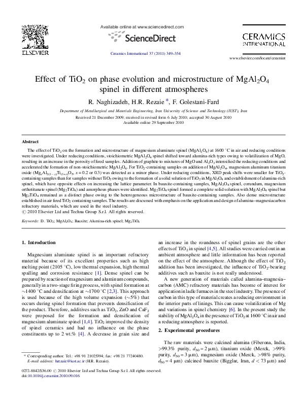 Pdf Effect Of Tio2 On Phase Evolution And Microstructure Of Mgal2o4
