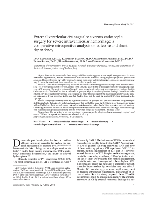 (PDF) Endoscopic vs EVD for Intraventricular Hemorrhage