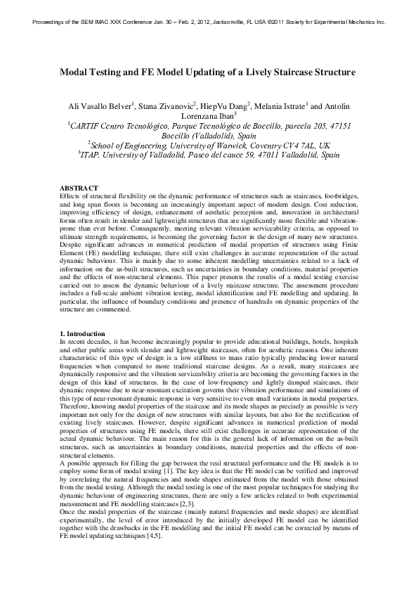 Pdf Modal Testing And Fe Model Updating Of A Lively Staircase Structure Vũ Đặng
