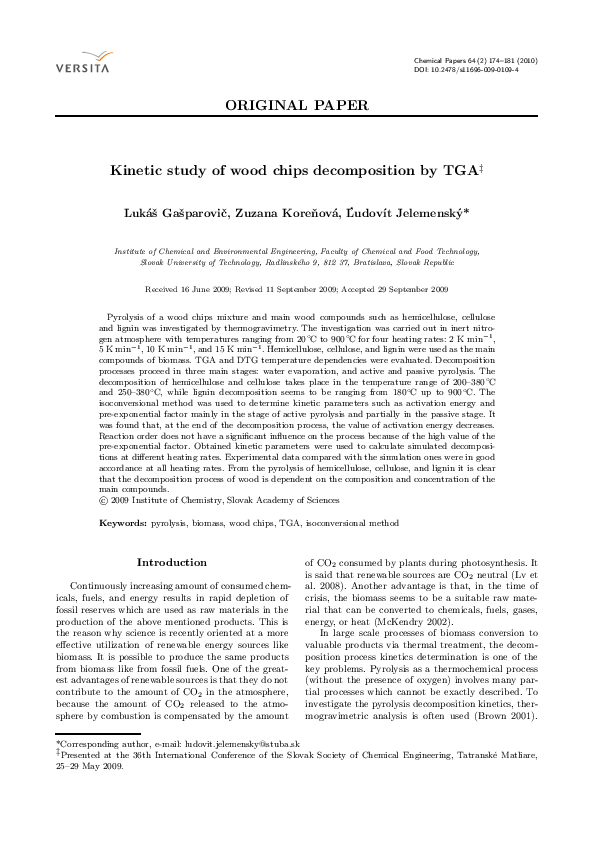 (PDF) Kinetic study of wood chips decomposition by TGA