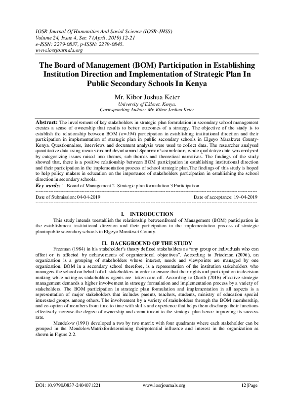 (PDF) The Board of Management ( BOM ) Participation in Establishing ...