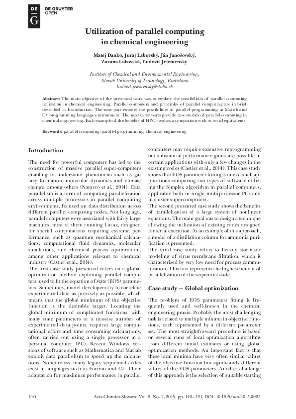 (PDF) Utilization of parallel computing in chemical engineering