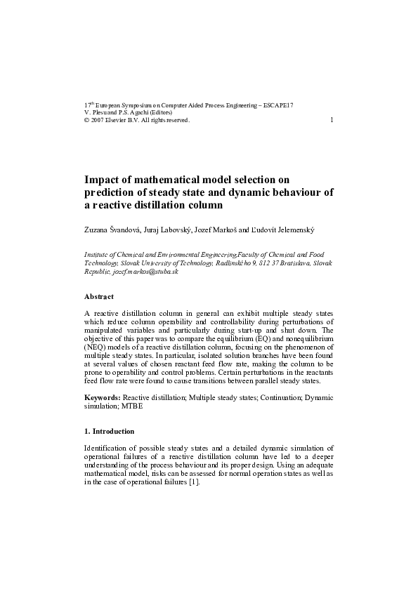 Pdf Impact Of Mathematical Model Selection On Prediction Of Steady State And Dynamic Behaviour