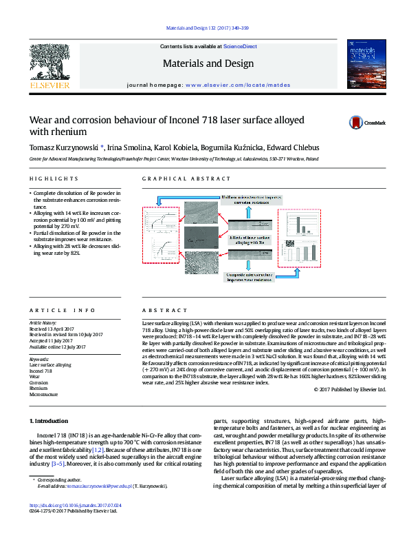 (PDF) Wear and corrosion behaviour of Inconel 718 laser surface alloyed ...