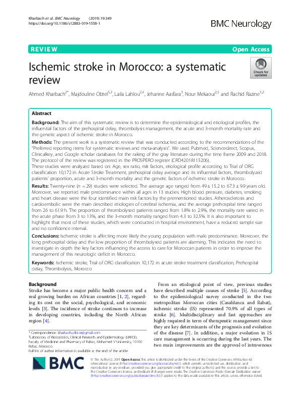 (PDF) Ischemic stroke in Morocco: A systematic review