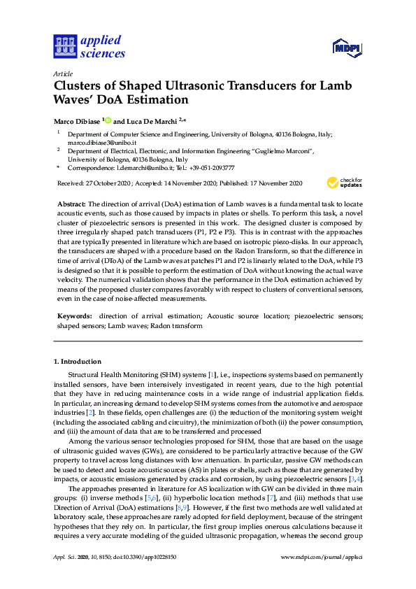 Pdf Clusters Of Shaped Ultrasonic Transducers For Lamb Waves Doa Estimation