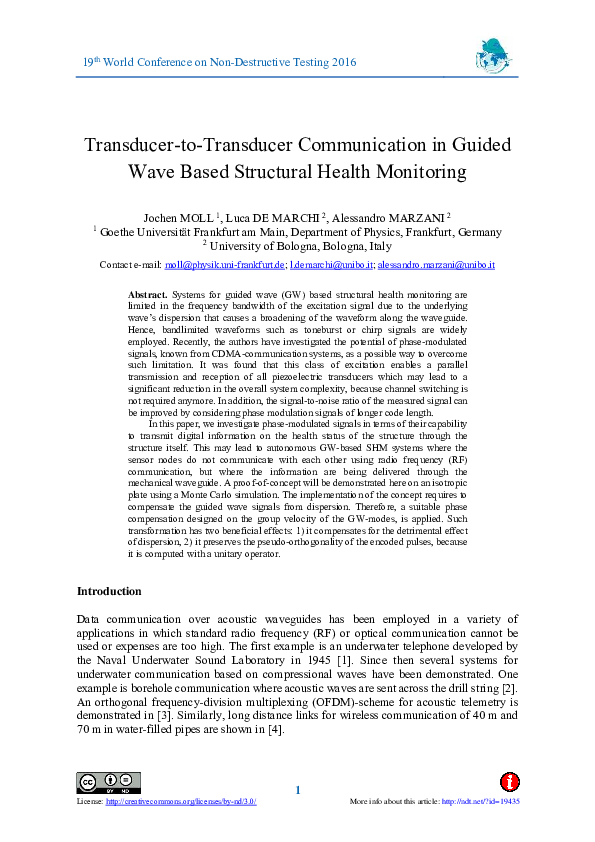 (PDF) Transducer-to-Transducer Communication in Guided Wave Based Structural Health Monitoring