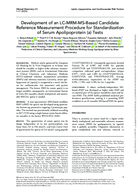 (PDF) Development of an LC-MRM-MS-Based Candidate Reference Measurement Procedure for ...
