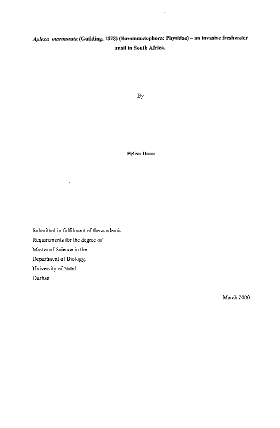 (PDF) Aplexa marmorata (Guilding, 1828)(Basommatophora : Physidae) : an ...