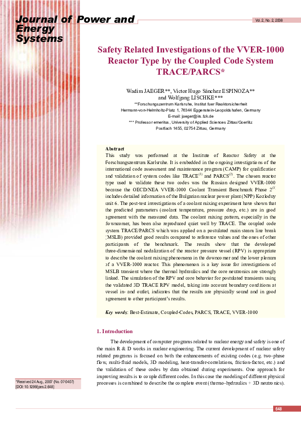 (PDF) Safety Related Investigations of the VVER-1000 Reactor Type by the Coupled Code System ...