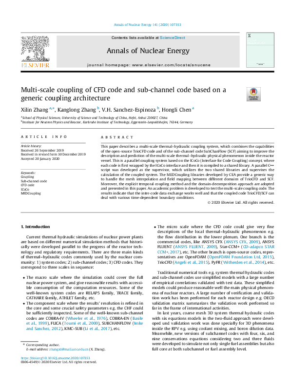 (PDF) Multi-scale coupling of CFD code and sub-channel code based on a generic coupling architecture