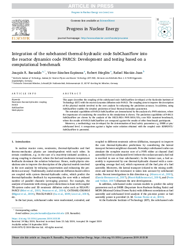(PDF) Integration of the subchannel thermal-hydraulic code SubChanFlow into the reactor dynamics ...