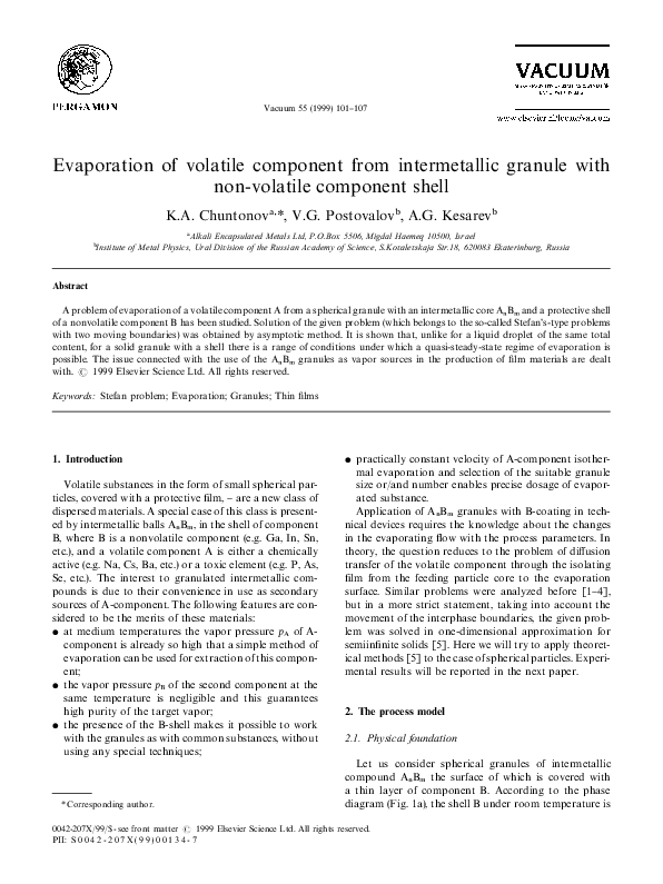 (PDF) Evaporation of volatile component from intermetallic granule with ...