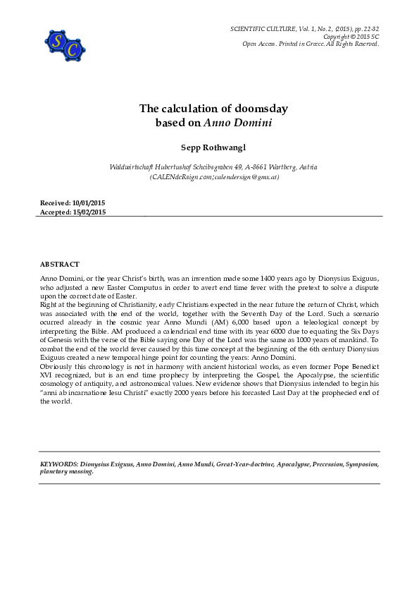 (PDF) The calculation of doomsday based on Anno Domini